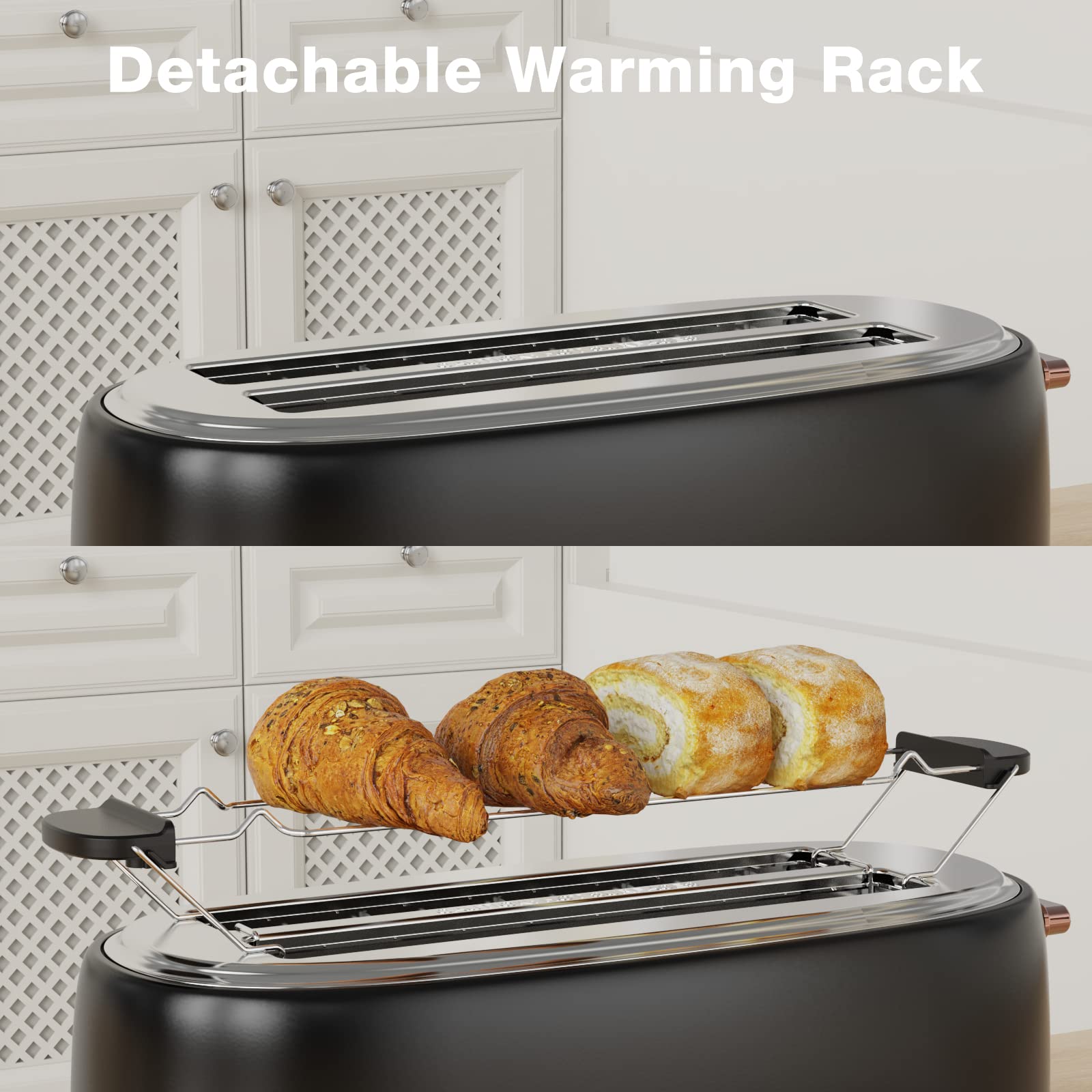 Evoloop Toaster 4 Slice, Stainless Steel Bread Toasters, 6 Bread Shade Settings, Reheat, Bagel, Defrost, Cancel Function, 1.5" Extra Wide Slots,Removable Crumb Tray（Black）