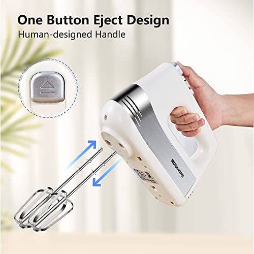 Hand Mixer Electric, REDMOND Hand Held Mixer with Turbo Function, Stainless Steel 5-Speed Kitchen Mixer for Whipping, Mixing Cookies, Cakes, Dough Batters, Cream