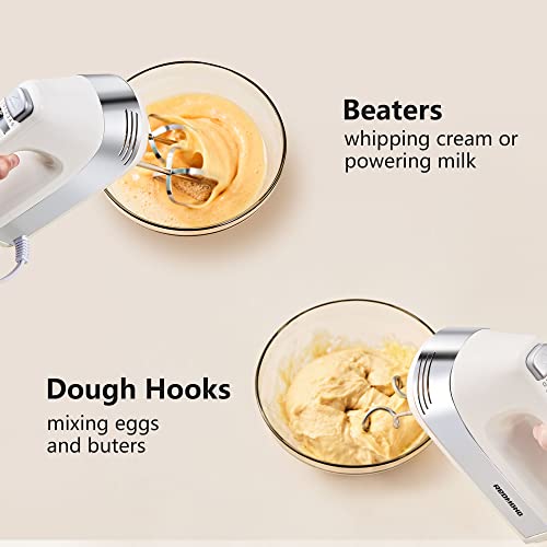 Hand Mixer Electric, REDMOND Hand Held Mixer with Turbo Function, Stainless Steel 5-Speed Kitchen Mixer for Whipping, Mixing Cookies, Cakes, Dough Batters, Cream