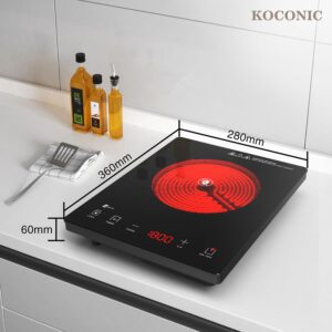 KOCONIC Upgraded to 1800W Single Burner,Electric Cooktop,Hot plate for cooking,Electric Stove With Timer and Touch Control,No Radiation to Protect Family Health,Newest model of 2023