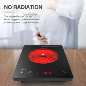 KOCONIC Upgraded to 1800W Single Burner,Electric Cooktop,Hot plate for cooking,Electric Stove With Timer and Touch Control,No Radiation to Protect Family Health,Newest model of 2023