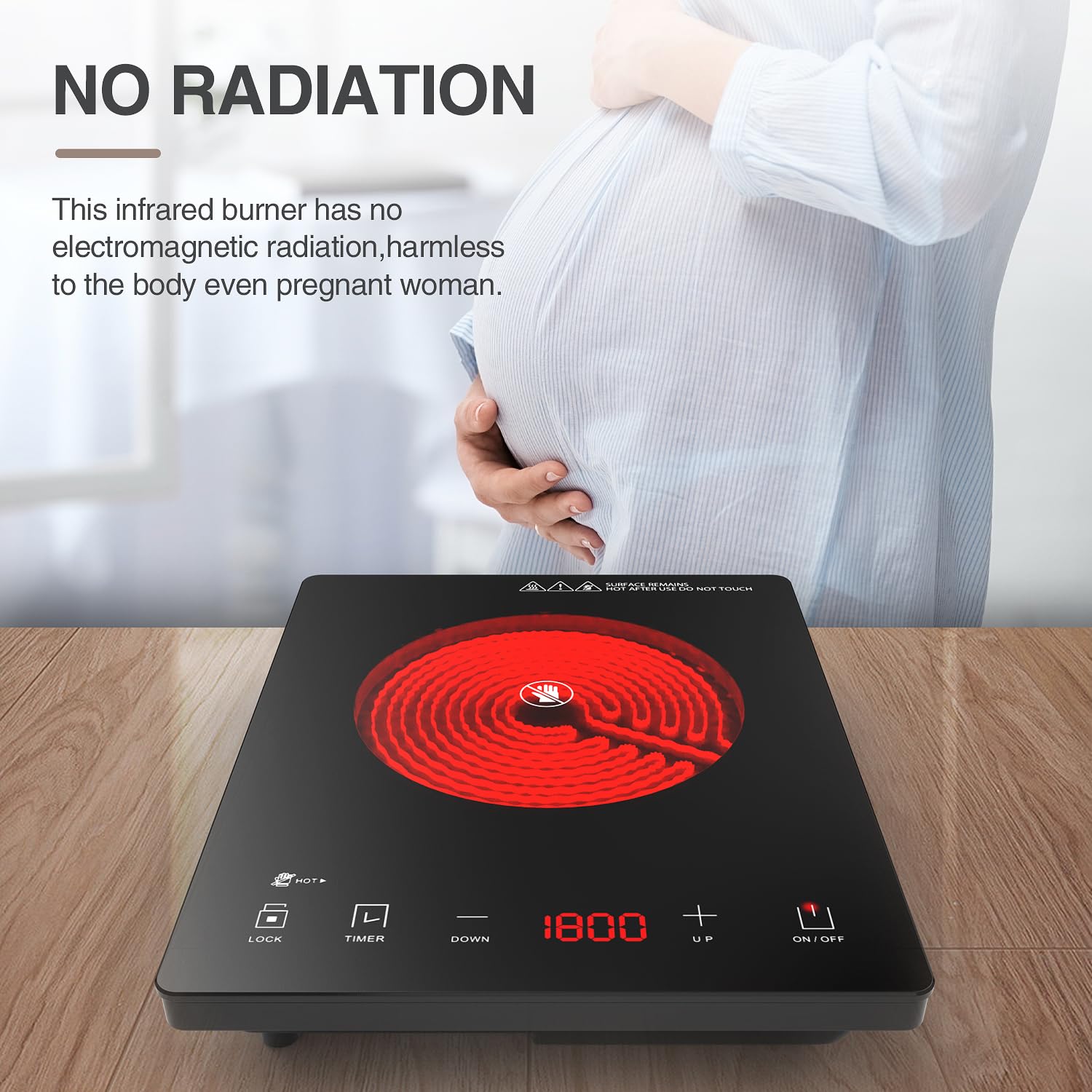 KOCONIC Upgraded to 1800W Single Burner,Electric Cooktop,Hot plate for cooking,Electric Stove With Timer and Touch Control,No Radiation to Protect Family Health,Newest model of 2023