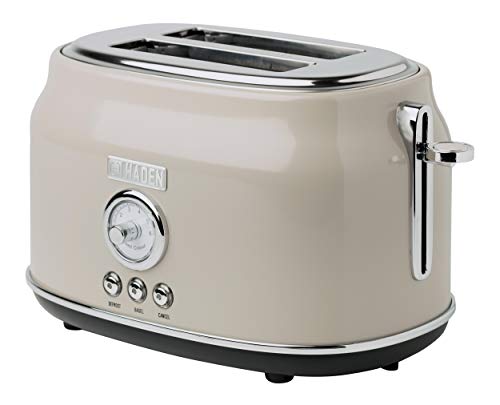 Haden DORSET, Stainless Steel Retro Toaster with Adjustable Browning Control and Cancel, Defrost and Reheat Settings (Putty, 2 Slice)