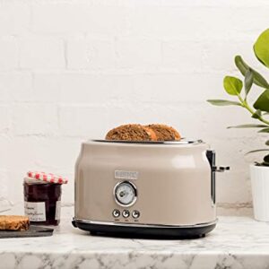 Haden DORSET, Stainless Steel Retro Toaster with Adjustable Browning Control and Cancel, Defrost and Reheat Settings (Putty, 2 Slice)