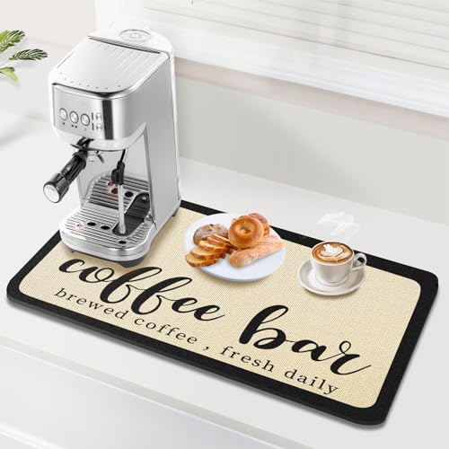 FUMAX Coffee Mat, Quick Drying Mat for Kitchen Counter, Hide Stain Absorbent Rubber Backed Coffee Bar Mat, Coffee Bar Accessories Coffee Maker Mat Fit Under Coffee Maker Machine Pot Espresso, 12*20IN