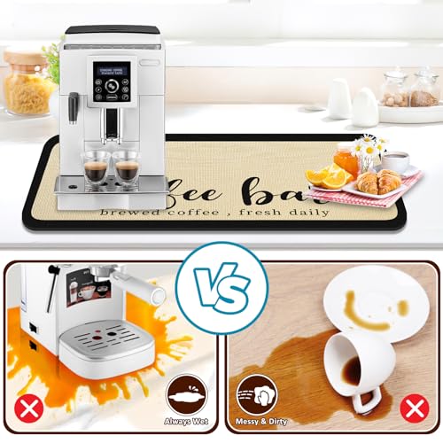 FUMAX Coffee Mat, Quick Drying Mat for Kitchen Counter, Hide Stain Absorbent Rubber Backed Coffee Bar Mat, Coffee Bar Accessories Coffee Maker Mat Fit Under Coffee Maker Machine Pot Espresso, 12*20IN