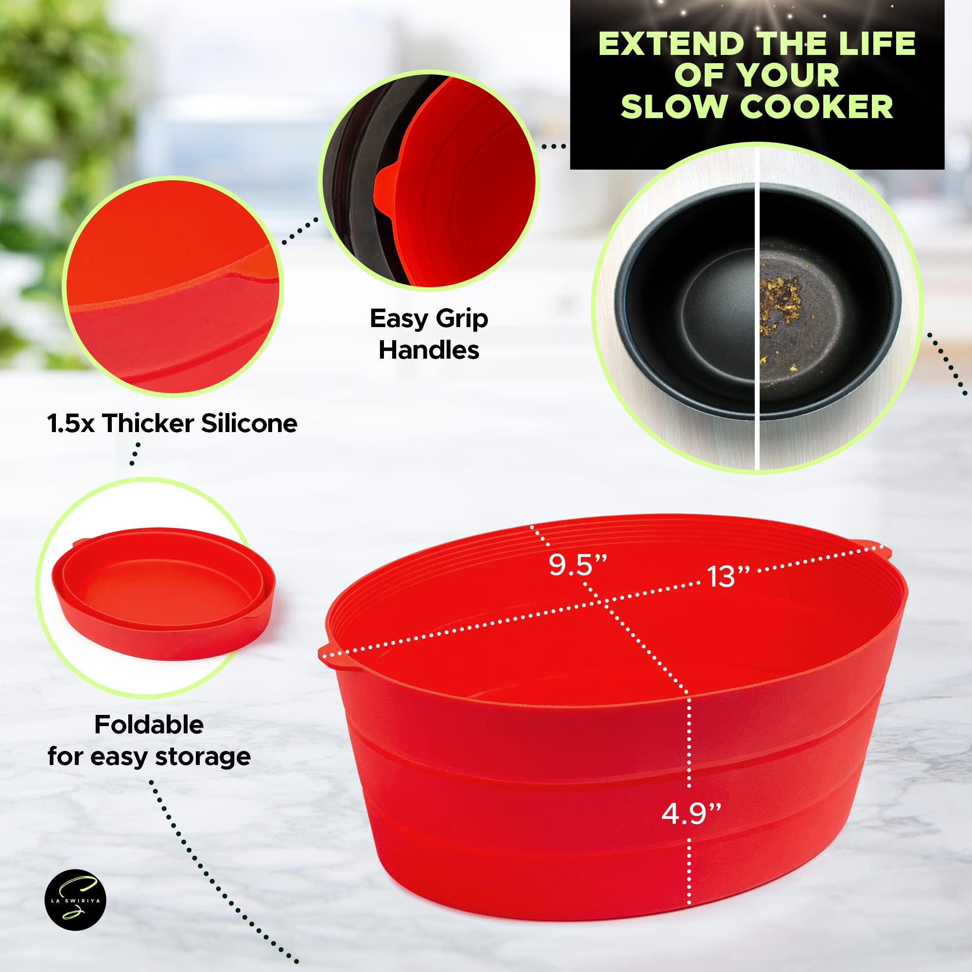 Silicone Crockpot Liner & Mitts | Reusable Slow Cooker Liner | Leakproof and Easy Clean Crock Pot Inserts for 7-8 Quart Pots