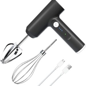 LHBD Cordless Hand Mixer- Electric Whisk USB Rechargeable Handheld Electric Mixing with 3 Speed Self-Control,304 Stainless Steel Egg Beaters & Balloon Whisk for Gifts,Tarts,Pancakes (black)