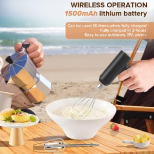 LHBD Cordless Hand Mixer- Electric Whisk USB Rechargeable Handheld Electric Mixing with 3 Speed Self-Control,304 Stainless Steel Egg Beaters & Balloon Whisk for Gifts,Tarts,Pancakes (black)