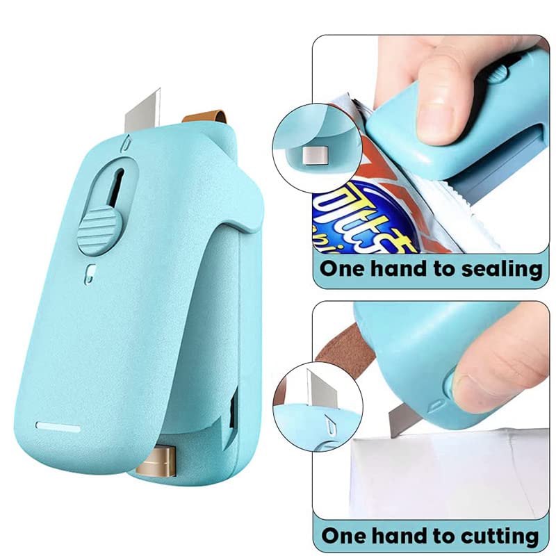 Aphrobeauty Mini Bag Sealer, 2 in 1 Heat Sealer and Cutter with Lanyard, Portable Bag Resealer Machine for Plastic Bags Food Storage Snacks Freshness (2xAA Batteries Included)-Green