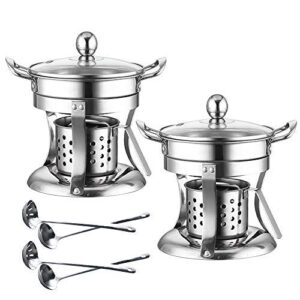 shabu hot pot stainless steel chafing dishes hotpot single mini cooking pot cookware non-magnetic burner with 2 spoons