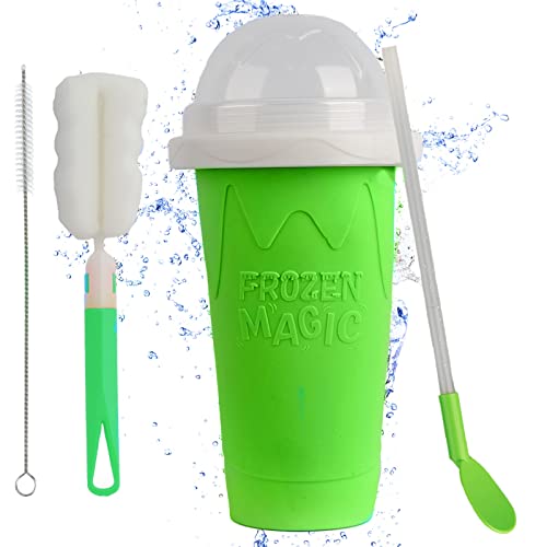 Ragnify Slushy Cup Slushie Maker Ice Cup Silica Cup Pinch Cup Summer Cooler Smoothies Cup Double Layer Squeeze Cup Slush Maker Cup Home DIY Smoothie Cup for Children and Adult (Green)