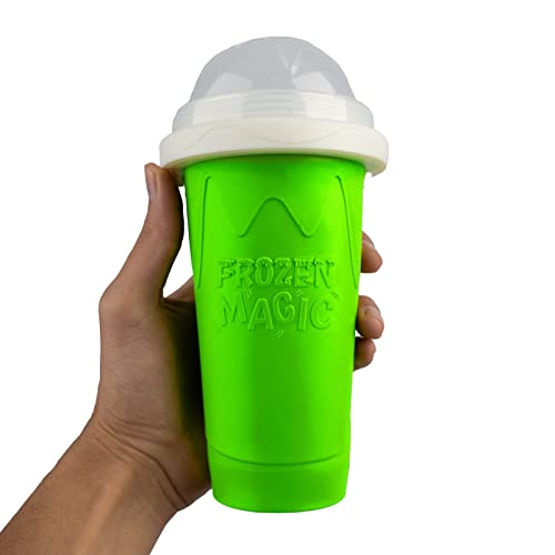 Ragnify Slushy Cup Slushie Maker Ice Cup Silica Cup Pinch Cup Summer Cooler Smoothies Cup Double Layer Squeeze Cup Slush Maker Cup Home DIY Smoothie Cup for Children and Adult (Green)