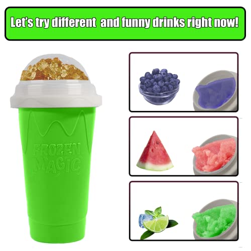 Ragnify Slushy Cup Slushie Maker Ice Cup Silica Cup Pinch Cup Summer Cooler Smoothies Cup Double Layer Squeeze Cup Slush Maker Cup Home DIY Smoothie Cup for Children and Adult (Green)