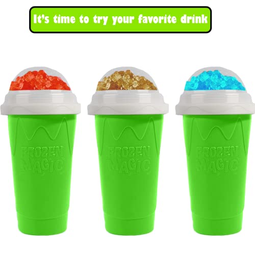 Ragnify Slushy Cup Slushie Maker Ice Cup Silica Cup Pinch Cup Summer Cooler Smoothies Cup Double Layer Squeeze Cup Slush Maker Cup Home DIY Smoothie Cup for Children and Adult (Green)