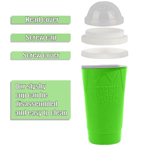 Ragnify Slushy Cup Slushie Maker Ice Cup Silica Cup Pinch Cup Summer Cooler Smoothies Cup Double Layer Squeeze Cup Slush Maker Cup Home DIY Smoothie Cup for Children and Adult (Green)