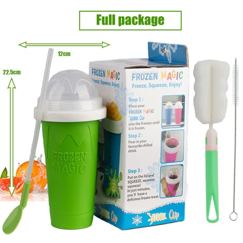 Ragnify Slushy Cup Slushie Maker Ice Cup Silica Cup Pinch Cup Summer Cooler Smoothies Cup Double Layer Squeeze Cup Slush Maker Cup Home DIY Smoothie Cup for Children and Adult (Green)