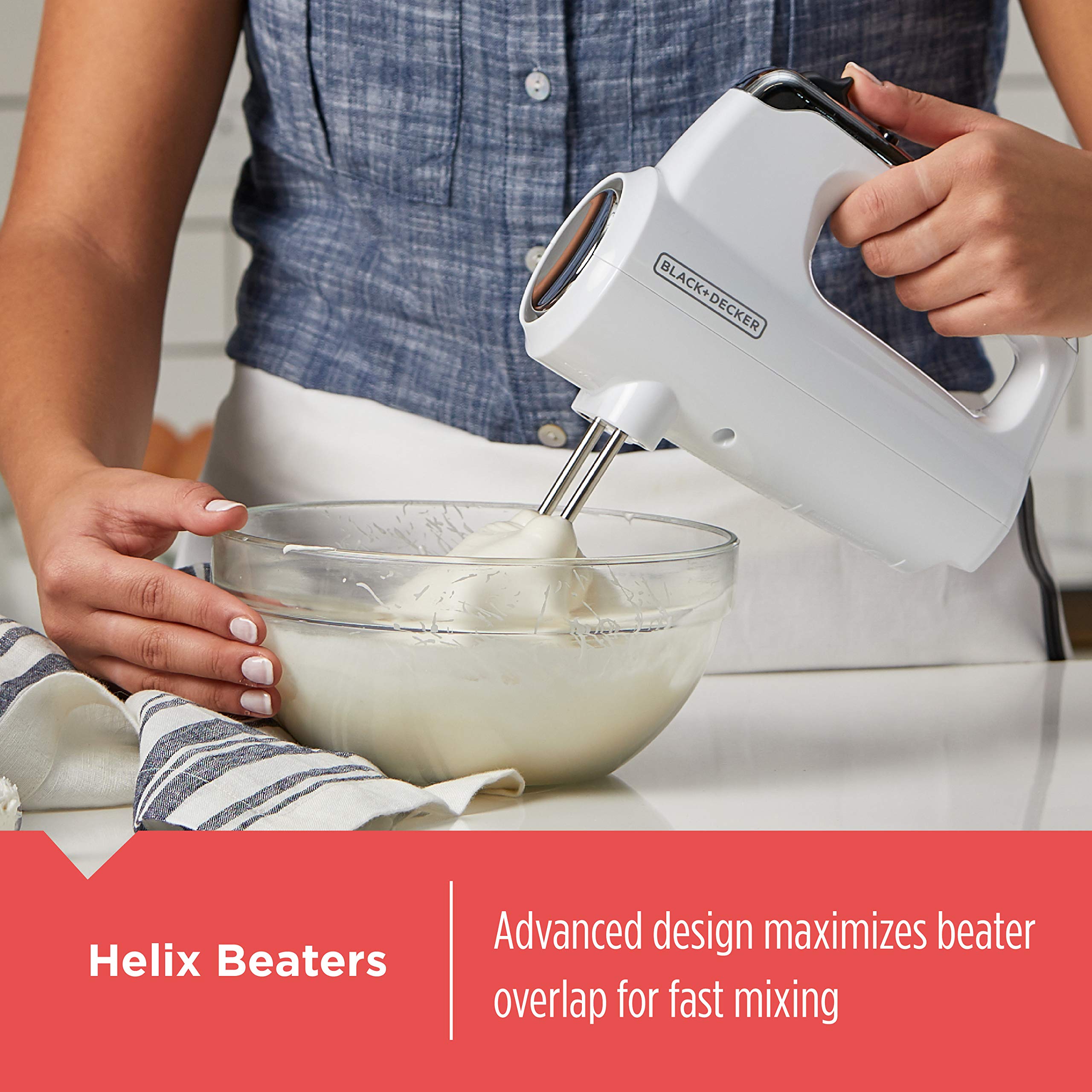 Black+Decker MX600W Helix Performance Premium Hand Speed Mixer, White, 5 Attachments + Case