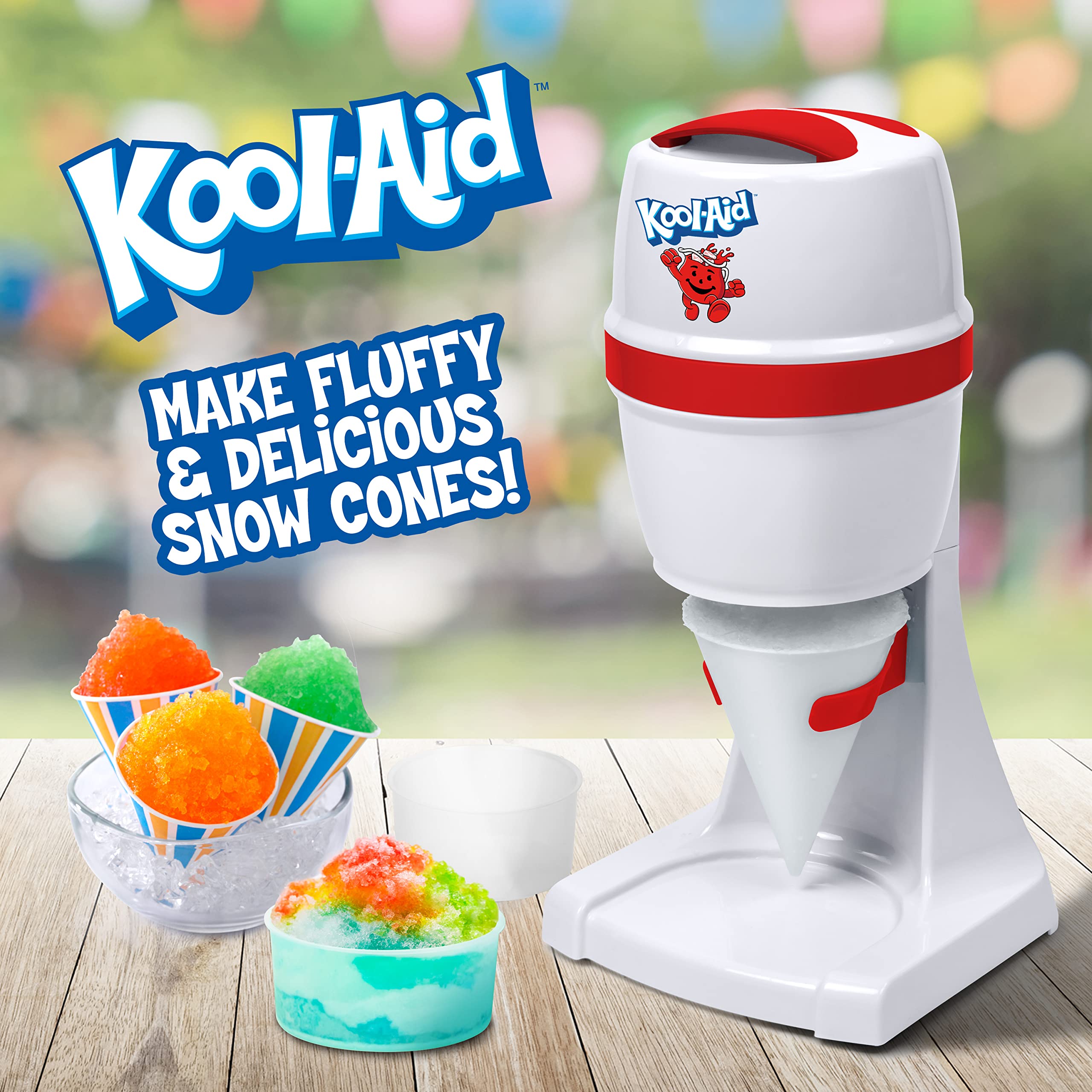 Nostalgia Kool-Aid Shave Ice & Snow Cone Maker, Includes Reusable Cup and Two Ice Molds, Stainless Steel Blades, Makes Margaritas, Frozen Cocktails, Slushies, Red