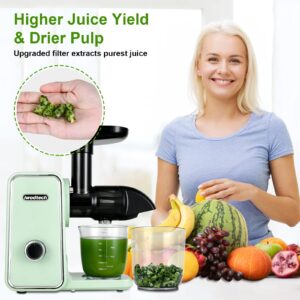 IWODTECH Juicer Machine, Cold Press Juicer with 2 Speed Modes, Slow Masticating Juicer Vegetable and Fruit, Celery Juicer, BPA-Free, Easy to Clean, Matcha Green