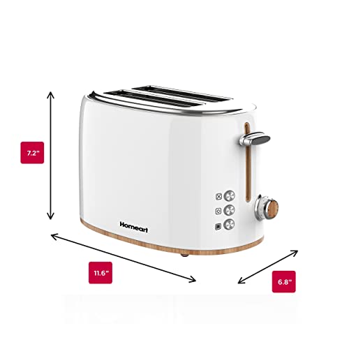 Homeart Panda 2-Slice Toaster with Wooden Detail - Stainless Steel With Removable Crumb Tray, Adjustable Browning Control With Multiple Settings to Cancel, Defrost and Bagel - 900W, White