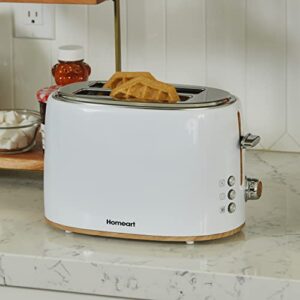 Homeart Panda 2-Slice Toaster with Wooden Detail - Stainless Steel With Removable Crumb Tray, Adjustable Browning Control With Multiple Settings to Cancel, Defrost and Bagel - 900W, White