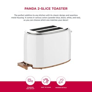 Homeart Panda 2-Slice Toaster with Wooden Detail - Stainless Steel With Removable Crumb Tray, Adjustable Browning Control With Multiple Settings to Cancel, Defrost and Bagel - 900W, White