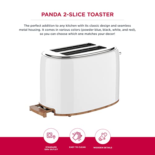 Homeart Panda 2-Slice Toaster with Wooden Detail - Stainless Steel With Removable Crumb Tray, Adjustable Browning Control With Multiple Settings to Cancel, Defrost and Bagel - 900W, White