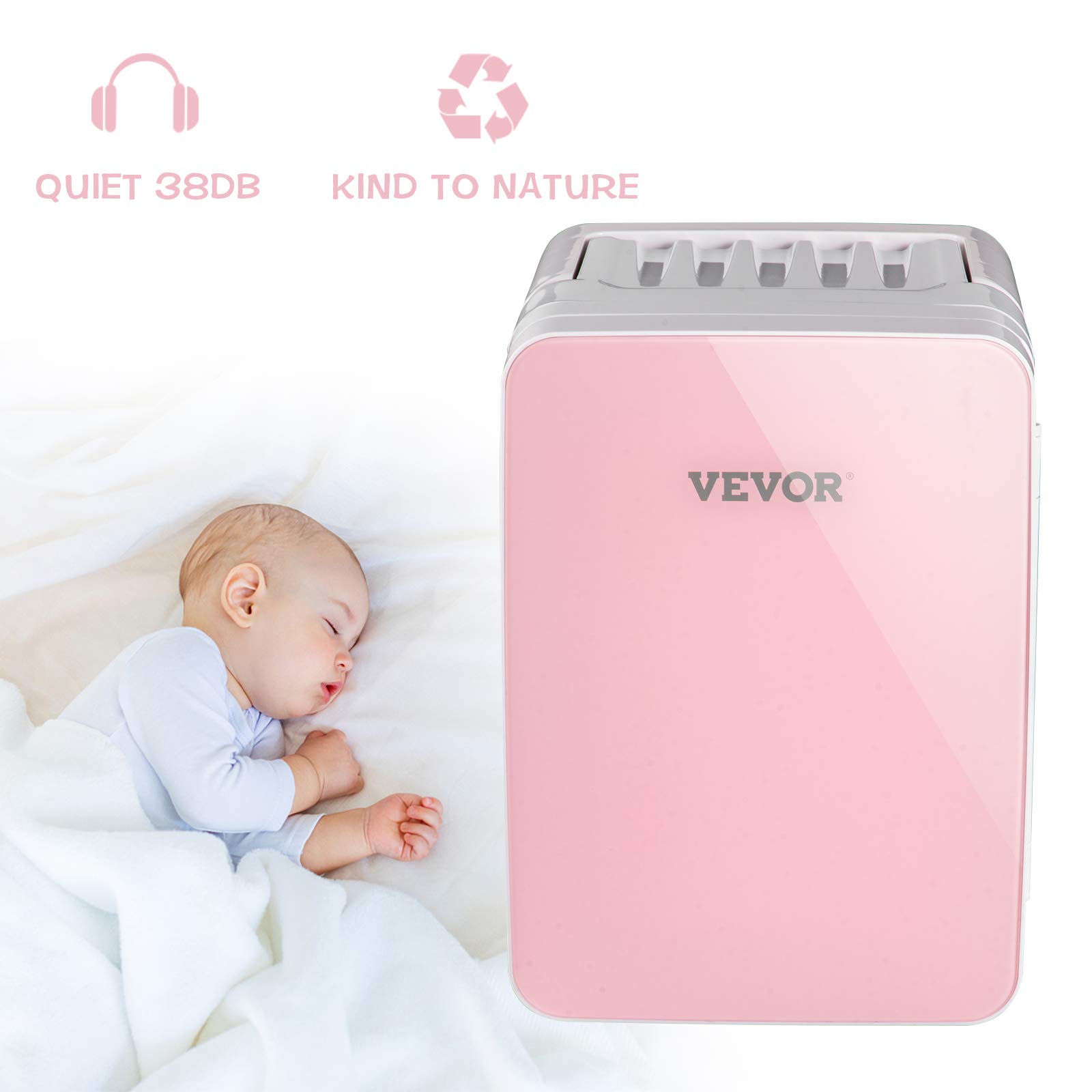 VEVOR Mini Fridge, 10 Liter Portable Cooler Warmer, Skincare Fridge Pink, Compact Refrigerator, Lightweight Beauty Fridge, for Bedroom Office Car Boat Dorm Skincare (110V/12V)