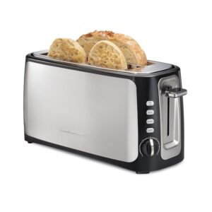 hamilton beach 4-slice toaster with long-slots, sure-toast technology, bagel & defrost settings, auto-shutoff, stainless steel (24820)