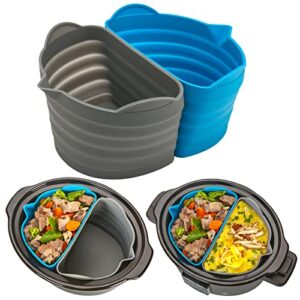 transform cooking with blue+grey eco-friendly silicone slow cooker divider inserts - non-stick, dishwasher safe! fits 6-8 quart brands