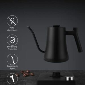 Electric Gooseneck Kettle With Variable Temperature Control, One-key Control All Functions, Pour-Over Coffee Kettle and Tea Kettle, 1200W Quick Heating, 0.8L, Built-in Stopwatch, Matte Black