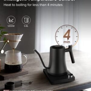 Electric Gooseneck Kettle With Variable Temperature Control, One-key Control All Functions, Pour-Over Coffee Kettle and Tea Kettle, 1200W Quick Heating, 0.8L, Built-in Stopwatch, Matte Black