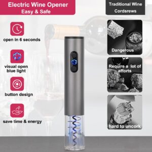 Obsoorth Electric Wine Bottle Opener Set Silver with Foil Cutter Battery Operated Automatic Corkscrew Cork Remover Tool Easy to Use for Waiter Bartender Home Kitchen Aid Party Bar Travel