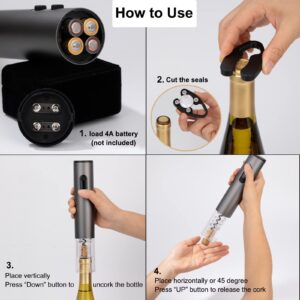 Obsoorth Electric Wine Bottle Opener Set Silver with Foil Cutter Battery Operated Automatic Corkscrew Cork Remover Tool Easy to Use for Waiter Bartender Home Kitchen Aid Party Bar Travel