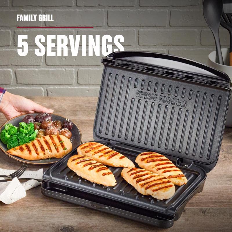 George Foreman 5-Serving Classic Plate Electric Indoor Grill and Panini Press - Black