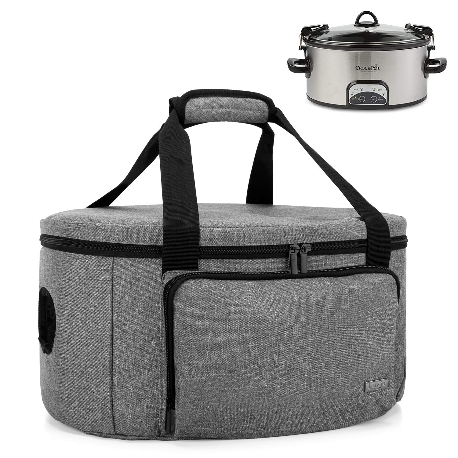 Luxja Insulated Slow Cooker Bag (with a Bottom Pad and Lid Fasten Straps), Slow Cooker Carrier Fits for Most 6-8 Quart Oval Slow Cooker, Gray