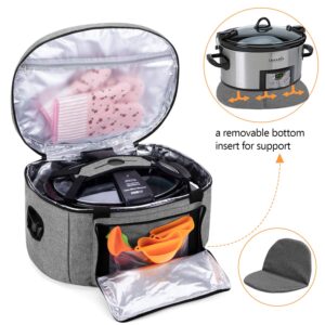 Luxja Insulated Slow Cooker Bag (with a Bottom Pad and Lid Fasten Straps), Slow Cooker Carrier Fits for Most 6-8 Quart Oval Slow Cooker, Gray