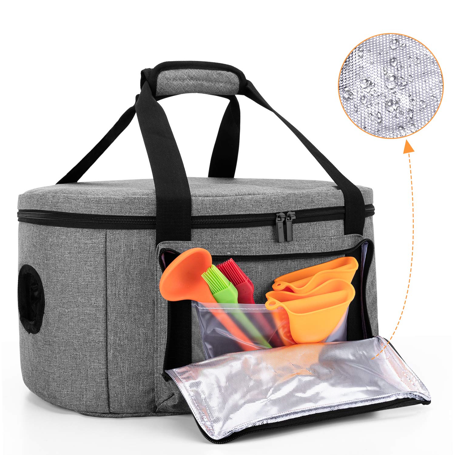 Luxja Insulated Slow Cooker Bag (with a Bottom Pad and Lid Fasten Straps), Slow Cooker Carrier Fits for Most 6-8 Quart Oval Slow Cooker, Gray