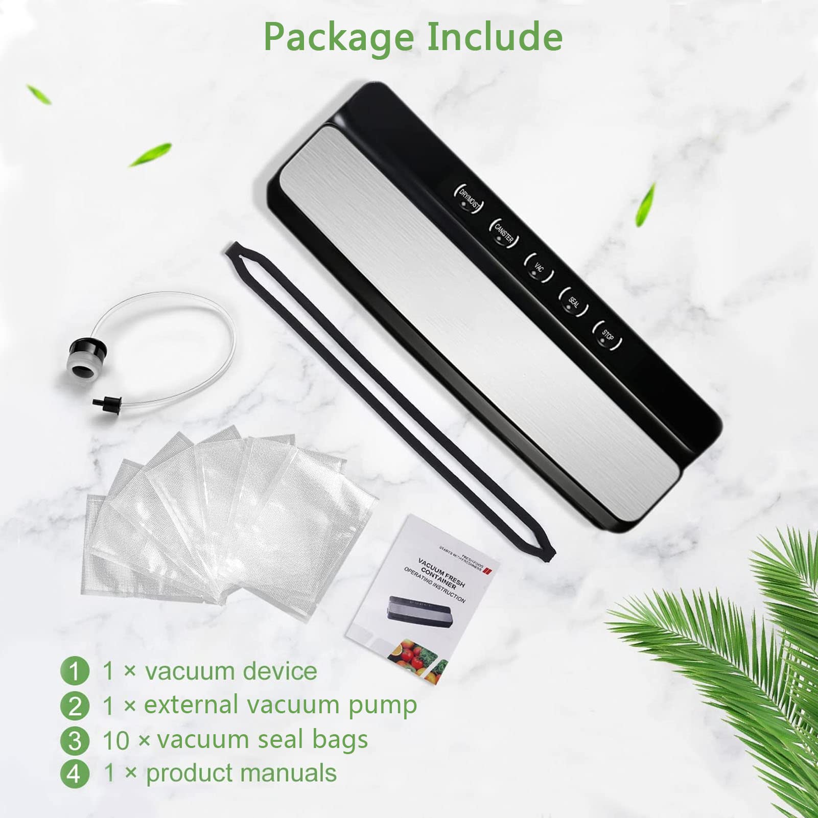 Vacuum Sealer Machine, Automatic Vacuum Sealer Machine with 5-in-1 Easy Options, Vacuum Sealer for Food with 10pcs Vacuum Seal Bags