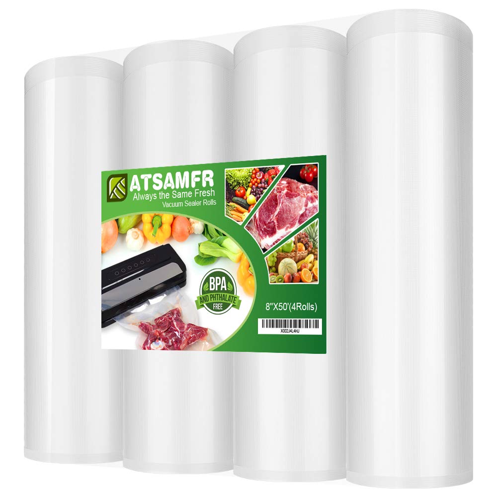 ATSAMFR (Total 200Feet) 8x50 Rolls 4 Pack Vacuum Sealer Food Bags Rolls with BPA Free,Heavy Duty,Great for Vac Storage or Sous Vide Cooking