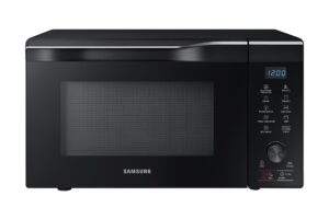 samsung 1.1 cu ft powergrill countertop microwave oven w/ power convection, ceramic enamel interior, sensor cook, slim fry, 1000 watt, mc11k7035cg/aa, fingerprint resistant stainless steel, black