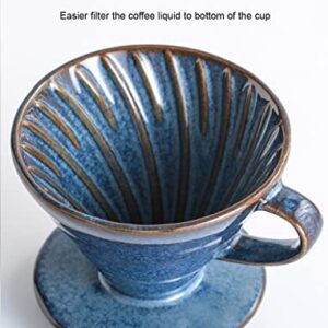 Ceramic Coffee Dripper Filter 60 Angle Tapered 02-4Cup Pour Over Coffee Ceramic Hand Brew Coffee Cup Retro Filter Set Reusable Portable Coffee Maker (2/4 People Large - Sky Blue)