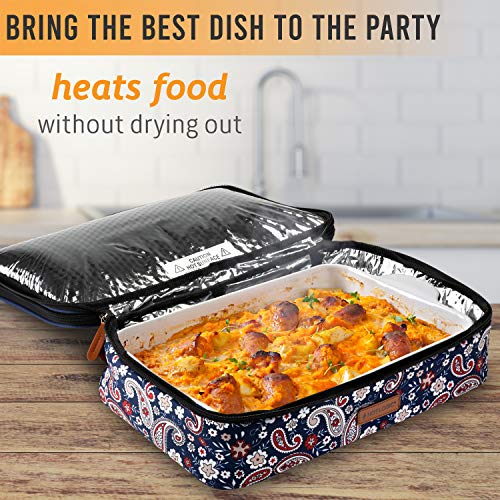 HotLogic 16801170-BPSL Food Warming Tote Casserole Carrier Plus 120V, Blue Paisley