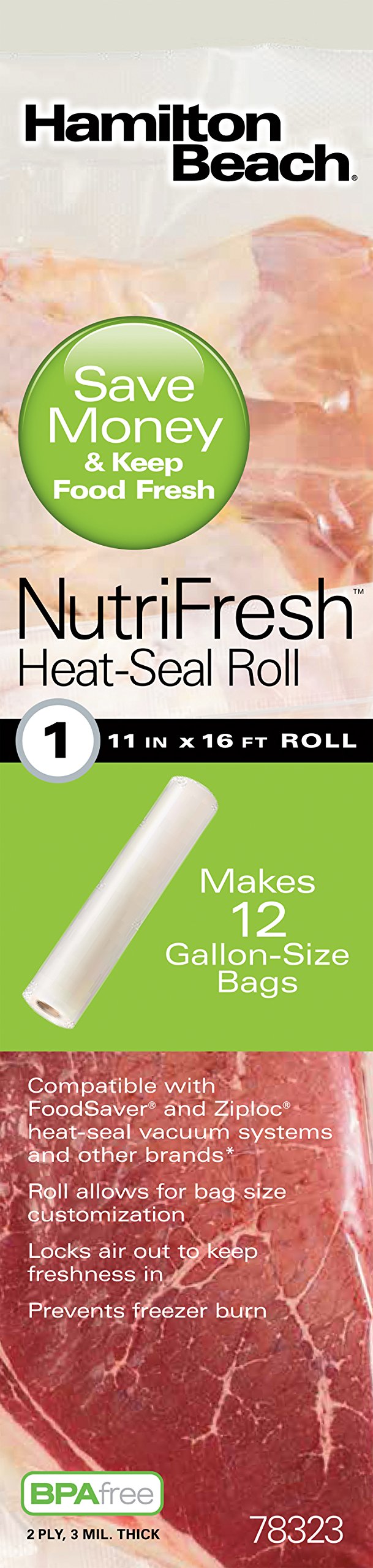 Hamilton Beach Vacuum Sealer, 11 in x 16 ft Roll for NutriFresh, FoodSaver & Other Heat-Seal Systems (78323)