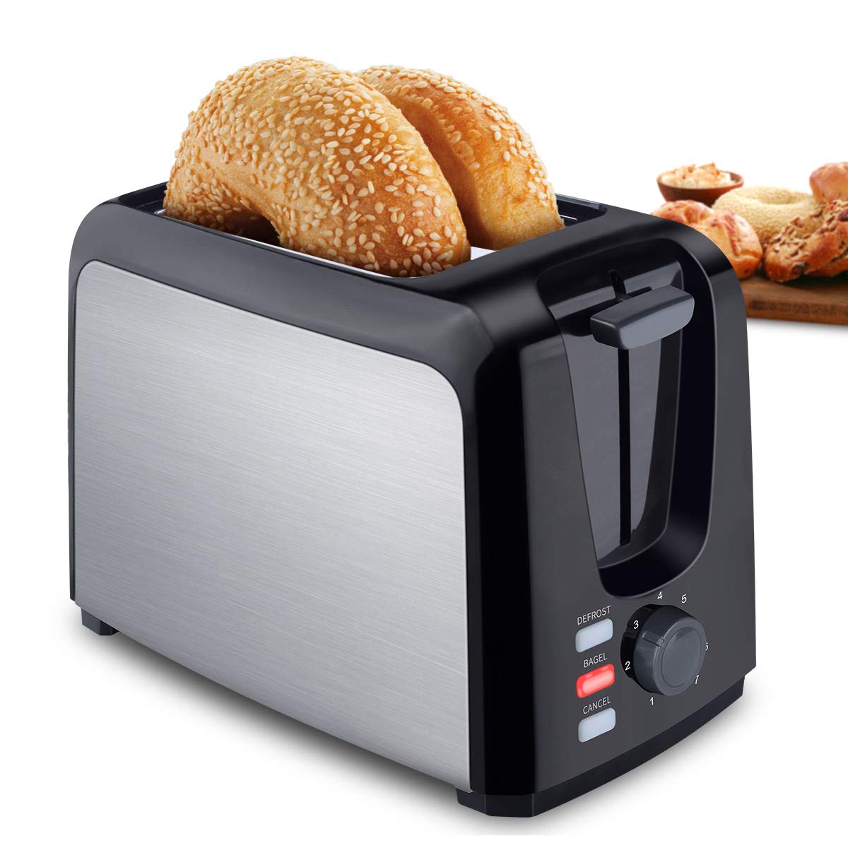 Toaster 2 Slice Stainless Steel Toaster Two Slice Toaster with Removable Crumb Tray Toaster Wide Slot Toasters 2 Slice Best Rated Prime with 7 Bread Shade Settings and Bagel, Defrost, Cancel Function for Bread