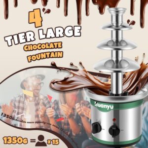 Huanyu Chocolate Fountain 4 Tier Hot Chocolate Fondue Fountain Machine Stainless Steel 18inch Melting Tower 3lbs Capacity for Chocolate Candy, Ranch, Nacho Cheese, Baby Shower, Birthday Celebration