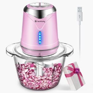 food processor 6000mah cordless vegetable chopper with 5 cup glass bowl, electric garlic meat choppers bpa-free baby food processors blender small kitchen mixer mincer with 4 blades, 2 speeds (pink)