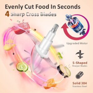 Food Processor 6000mAh Cordless Vegetable Chopper with 5 Cup Glass Bowl, Electric Garlic Meat Choppers BPA-free Baby Food Processors Blender Small Kitchen Mixer Mincer with 4 Blades, 2 Speeds (Pink)