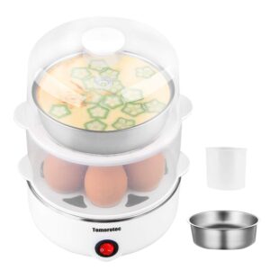 2-tier egg cooker large 14 eggs capacity, tomorotec electric rapid egg maker, auto off for hard boiled eggs, poached eggs, steamed vegetables, seafood, dumplings